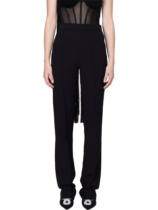 Elisabetta Franchi High-waisted Crêpe Trousers With Fringe Detail - Black