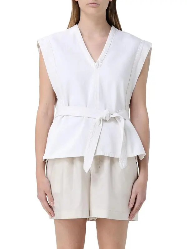 LEMAIRE Sleeveless V-neck Denim Top With Tie Waist - White