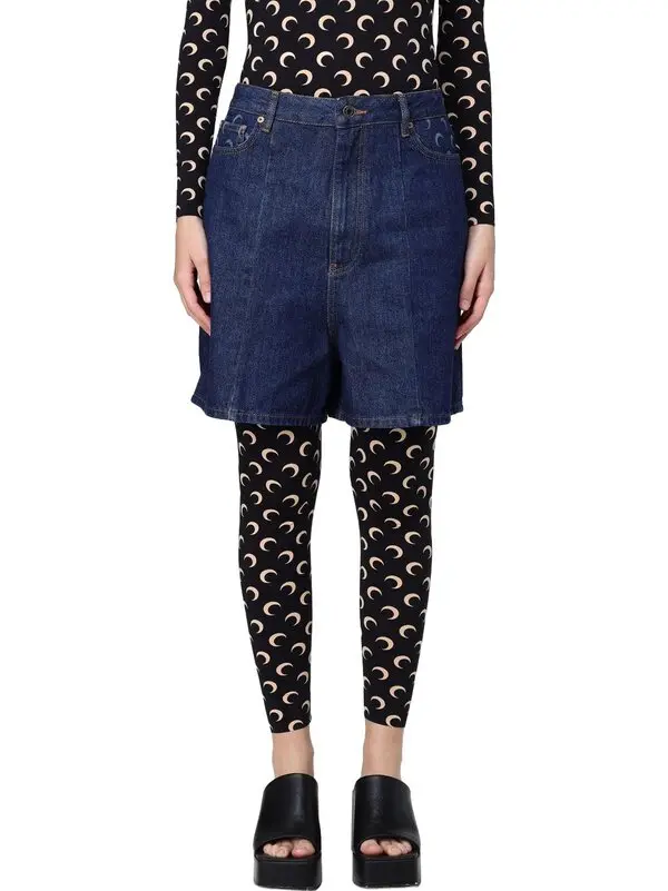 MARINE SERRE Cotton Denim Shorts - Blue