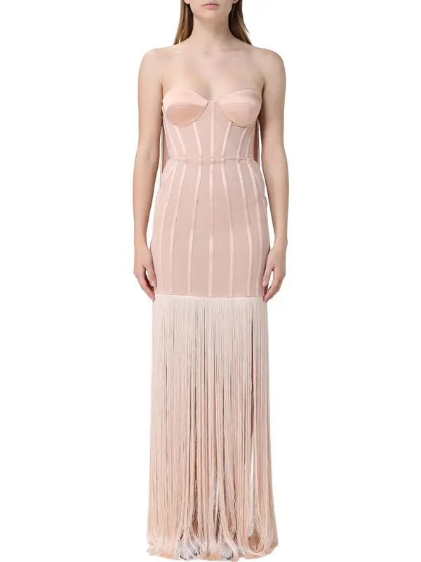 Elisabetta Franchi Maxi Dress With Fringe - Blush Pink