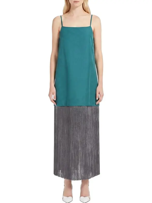 Alaïa Silk Camisole Dress With Fringe Detail - Emerald
