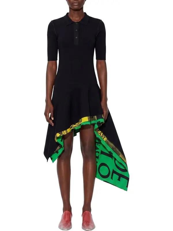 Loewe Polo Shirt Dress With Asymmetrical Hem - Black