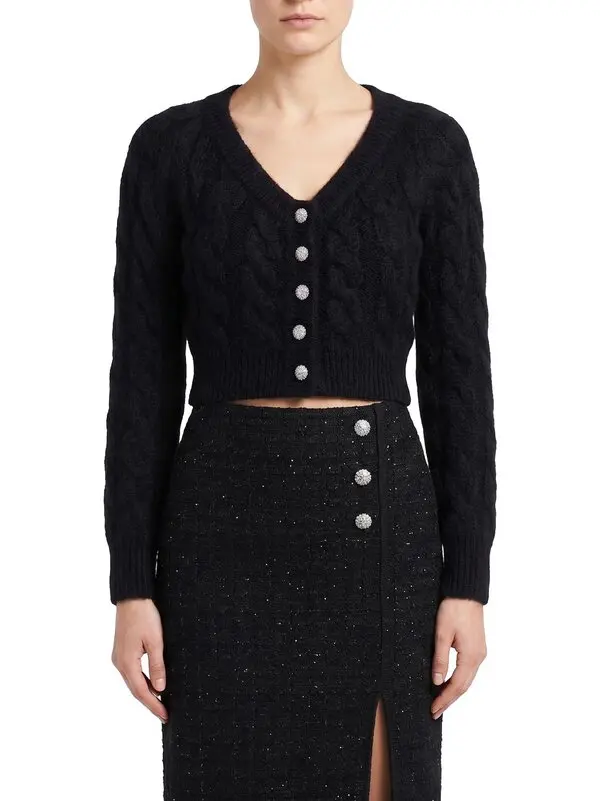 Alessandra Rich Cable Knit Cropped Cardigan - Black