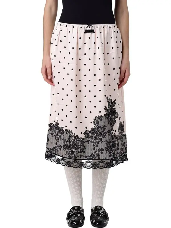 Marc Jacobs Polka Dot Lace Trim Midi Skirt - Pink