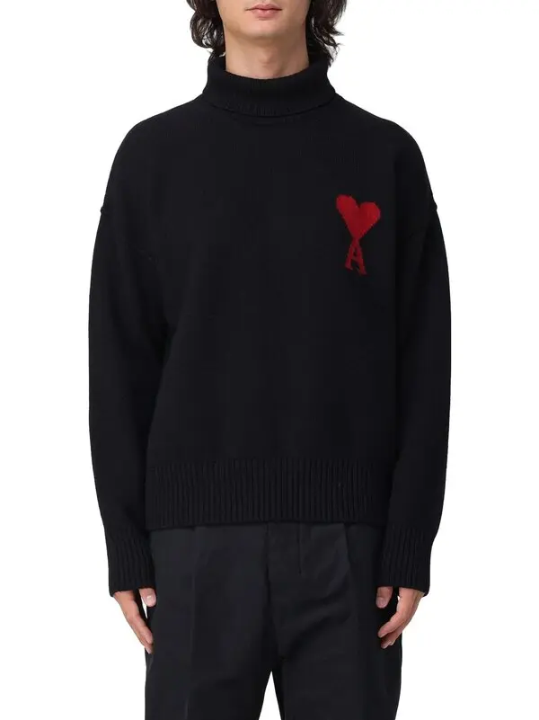 AMI Paris Wool Jacquard Logo Jumper - Black