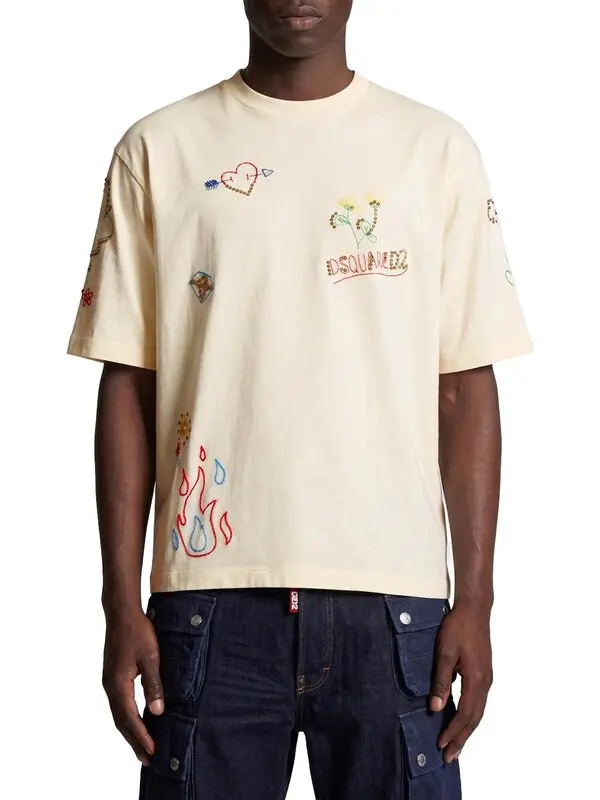Dsquared2 Embroidered Cotton T-shirt - Cream