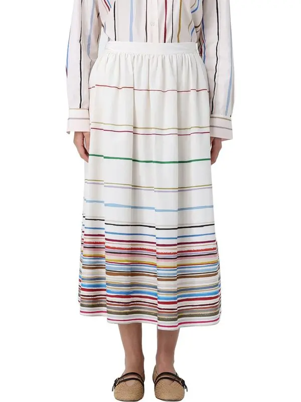 Paul Smith Striped Cotton And Silk Midi Skirt - White