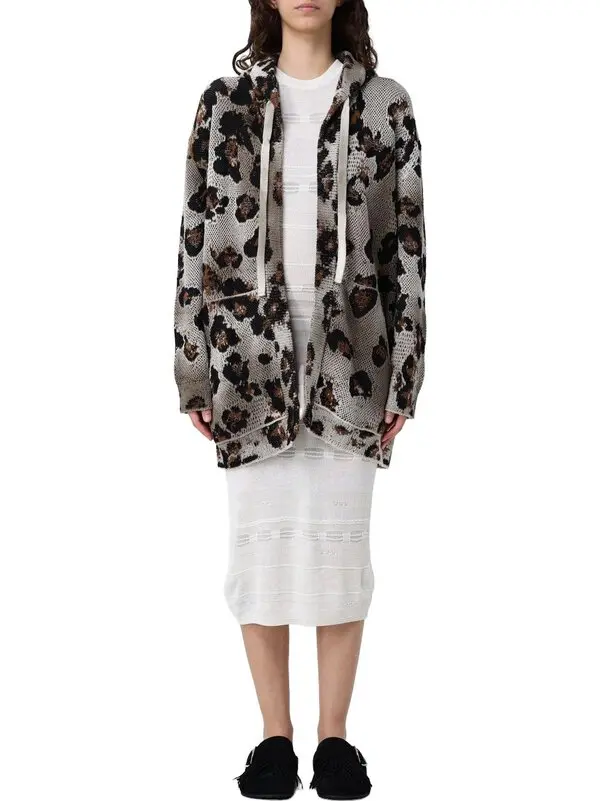 LANEUS Leopard Print Hooded Cardigan - Multicolor