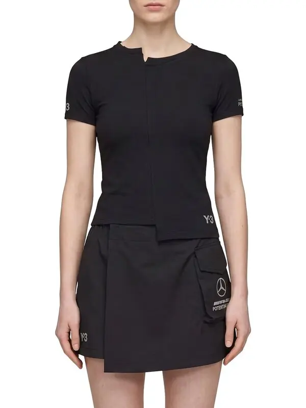 Y3 Asymmetrical Short Sleeve Top - Black
