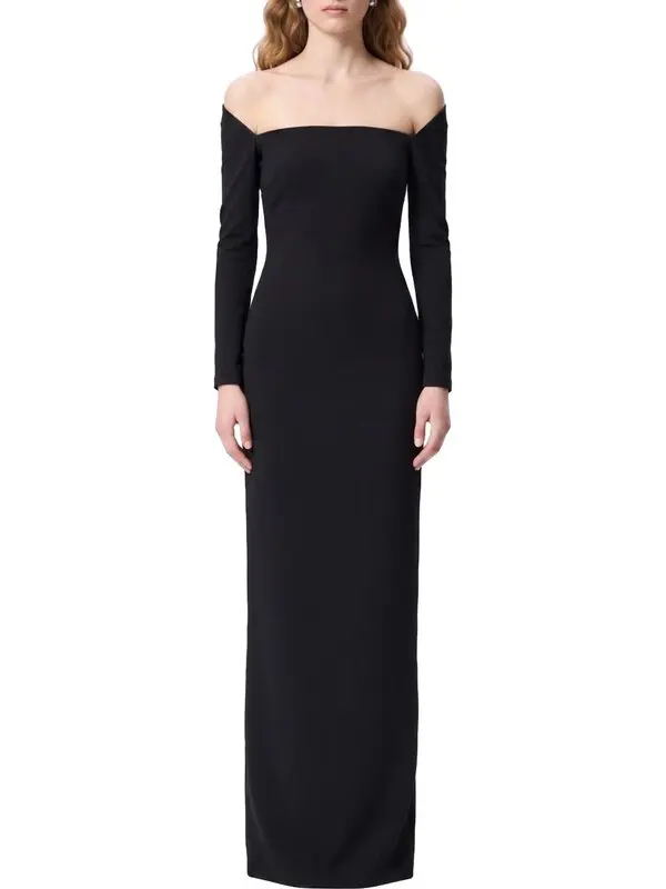 Solace London Long Sleeve Crepe Gown - Black