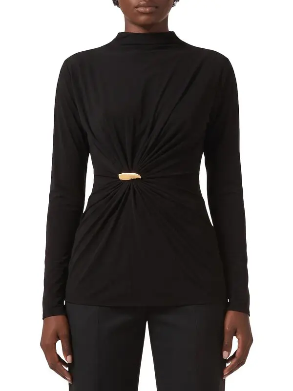 Bottega Veneta Long Sleeve Draped Viscose Top - Black