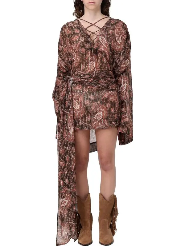 Andamane Paisley Print Silk Blend Dress - Brown