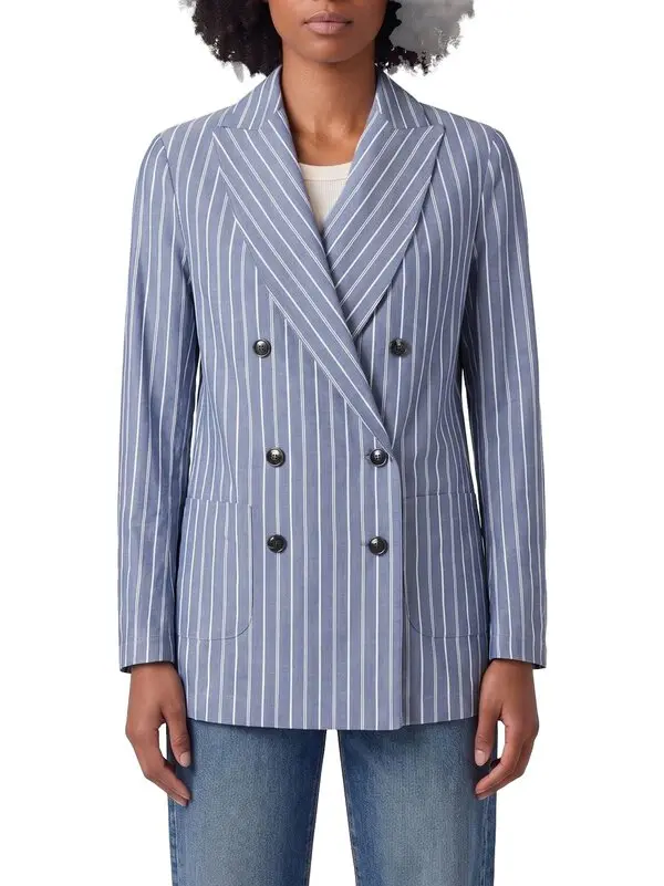 MYTHS Double Breasted Striped Blazer - Blue