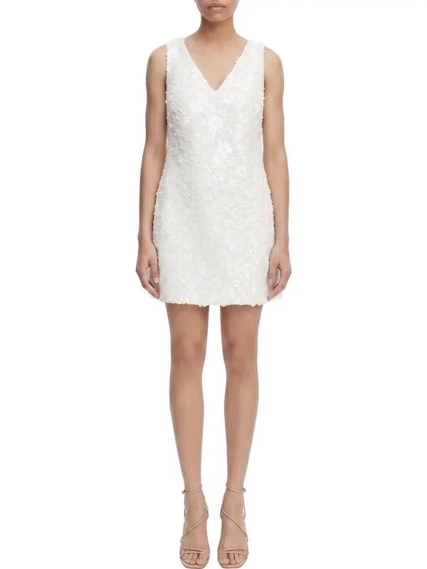 Michael Kors Embellished Sequin V-neck Mini Dress - White