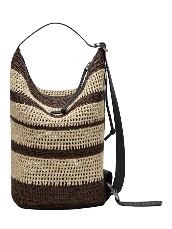 Loewe Striped Raffia Bucket Bag - Brown