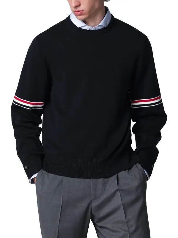 Thom Browne Navy Cotton Sweater With Tricolor Accents - Blue