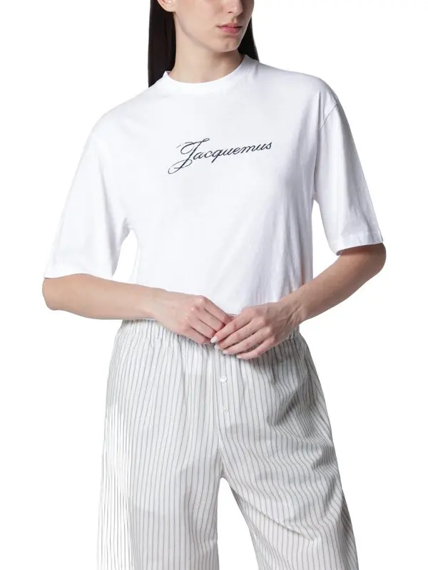 Jacquemus Cotton And Hemp Jersey T-shirt With Logo Print - White