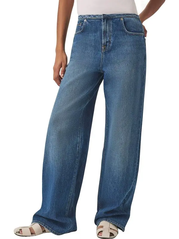 Splendid Cut Waist Relaxed Wide Leg Jeans - Saphire
