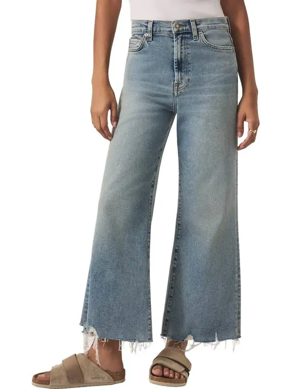 Splendid Cropped Wide Leg Jeans With Distressed Hem - Skyline