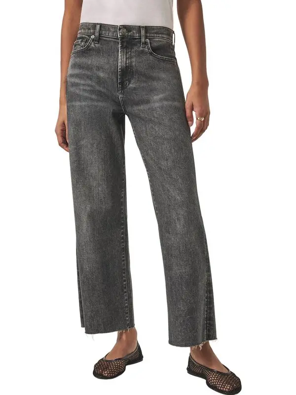 Splendid Cropped Wide Leg Raw Hem Jeans - Smoked Black