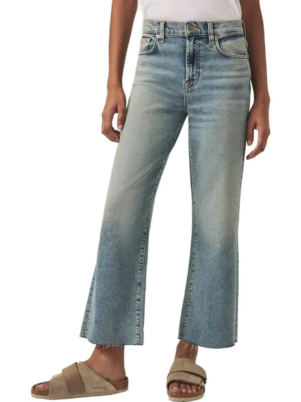 Splendid Cropped Wide Leg Jeans With Raw Hem - Azure