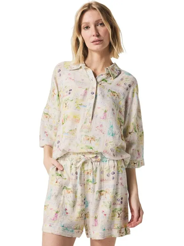 Splendid Coastal Postcard Button-down Shirt - Stamp Print