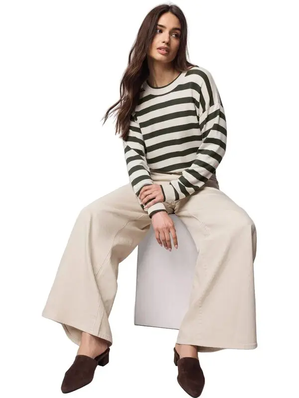 Splendid Georgie Cashblend Stripe Pullover Sweater - Pale Oak Heather/green Multi