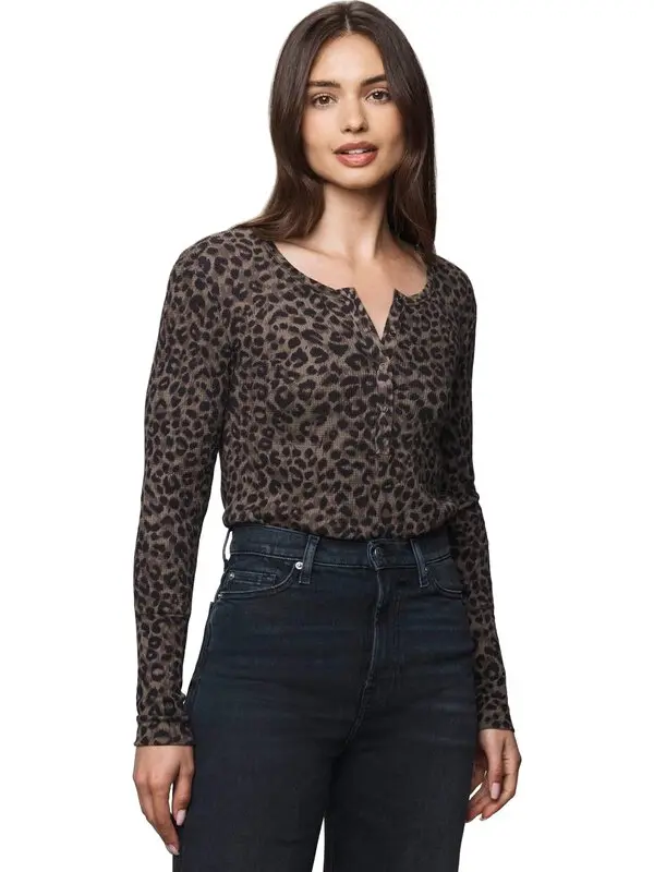 Splendid Thermal Long Sleeve Henley - Leopard Print