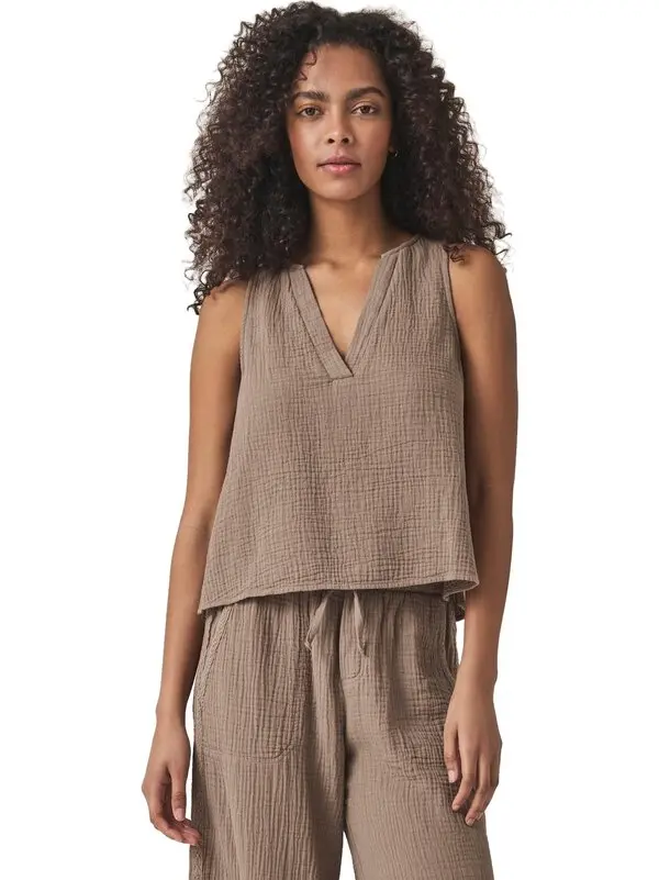 Splendid Kit Gauze V-neck Tank - Pine Bark