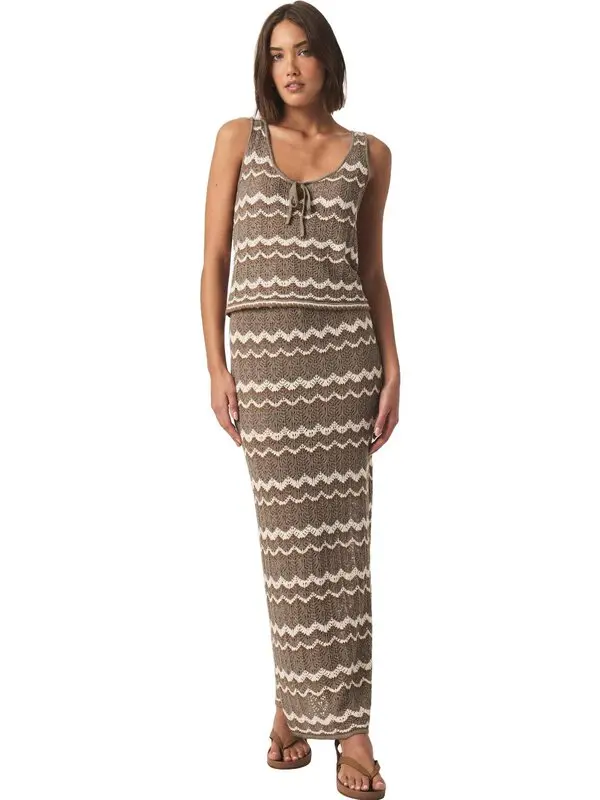 Splendid Eleni Sweater Tank With Tie Neck And Scalloped Hem - Pine Bark Multi