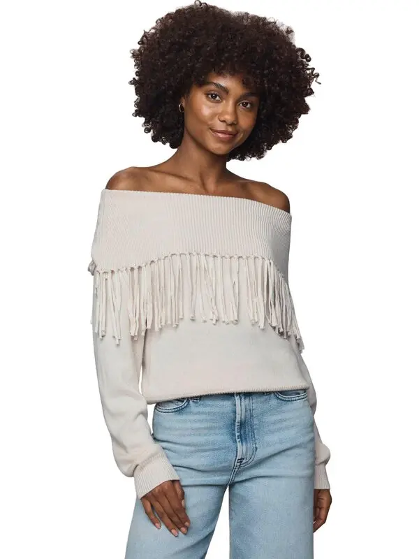 Splendid Simone Fringe Off-the-shoulder Sweater - Cedar Brown