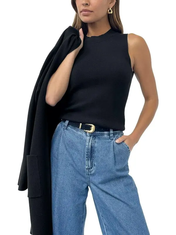 Splendid X @cellajaneblog Ribbed Crew Neck Shell - Black