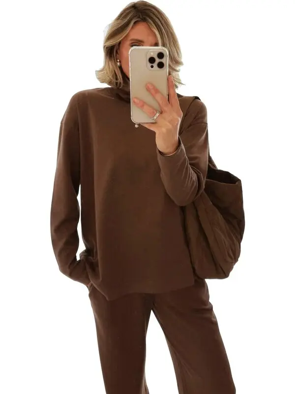 Splendid X @cellajaneblog Mock Neck Drop Shoulder Top - Truffle