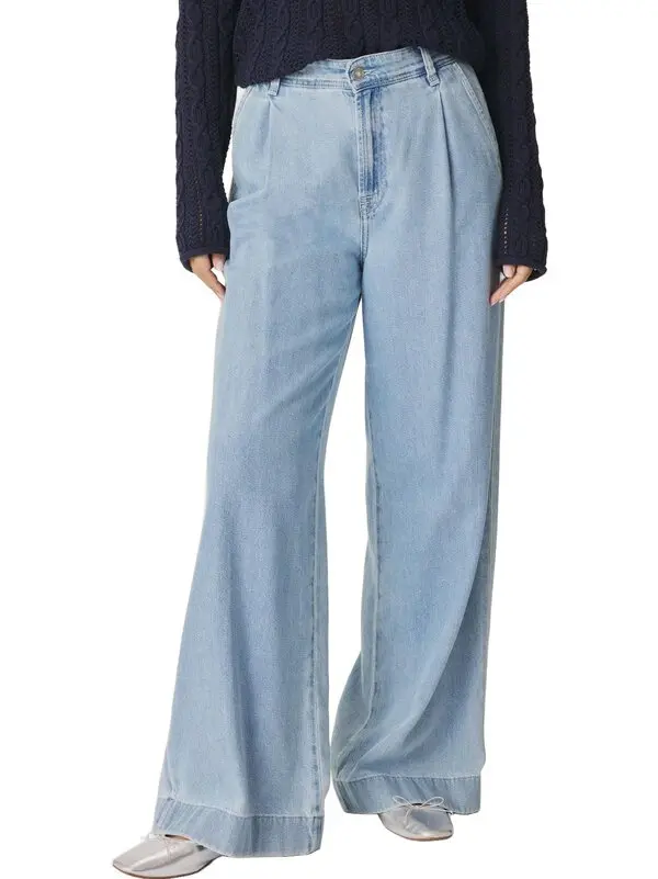 Splendid Suki Denim Wide Leg Trousers In Light Wash - Stargaze
