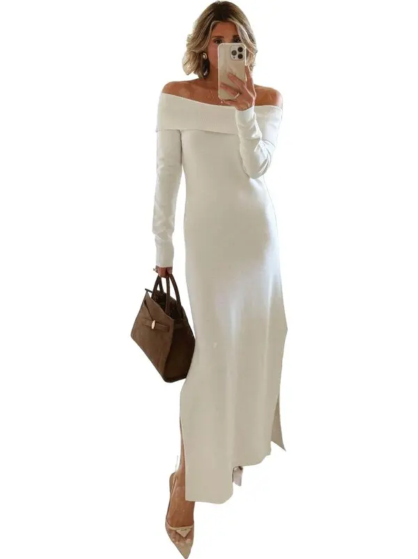 Splendid X @cellajaneblog Off-the-shoulder Sweater Dress - Snow
