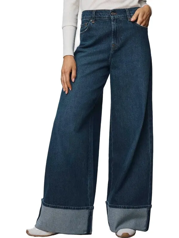 Splendid Ravyn Cuffed Wide Leg Jean Dark Wash - Storm