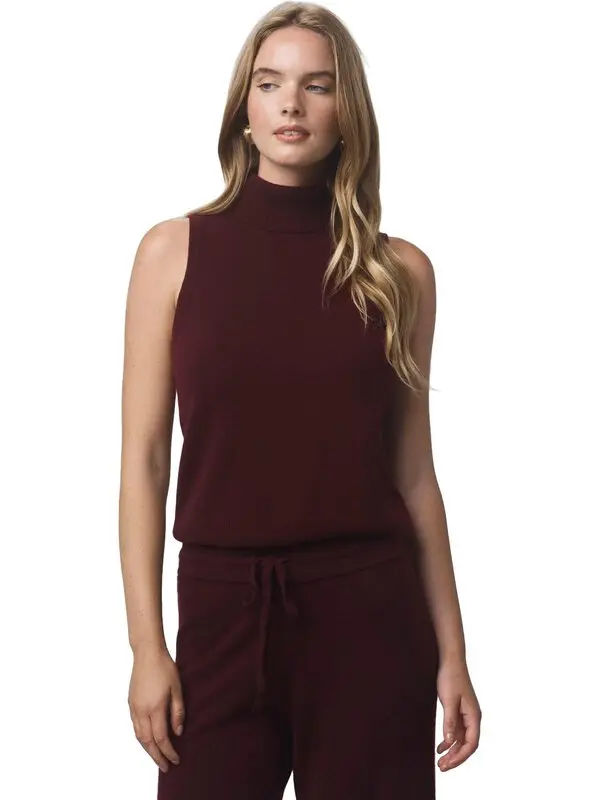 Splendid Tori Cashmere Turtleneck Sleeveless Top - Rosewood