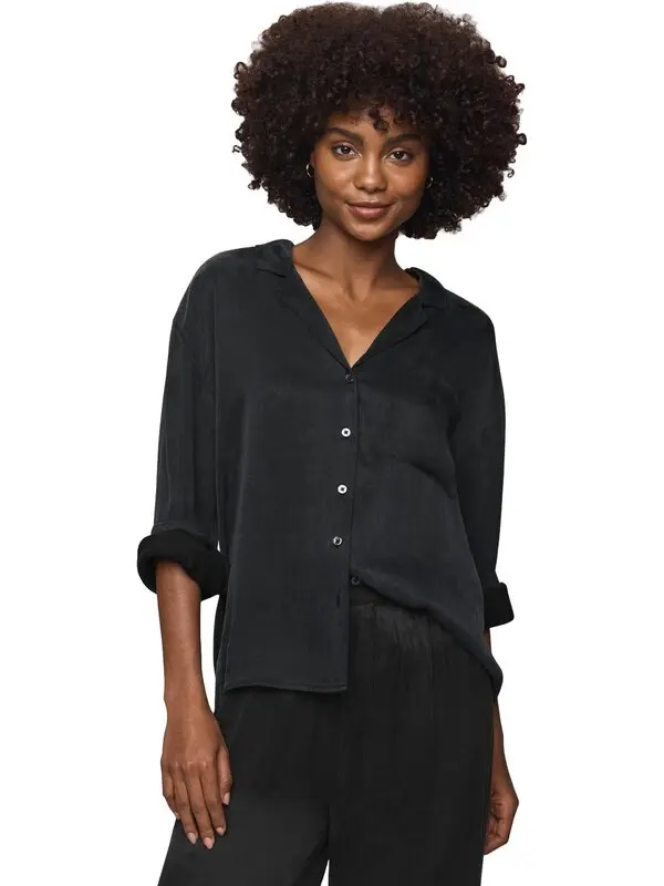 Splendid Serena Satin Button-down Shirt - Rosewood