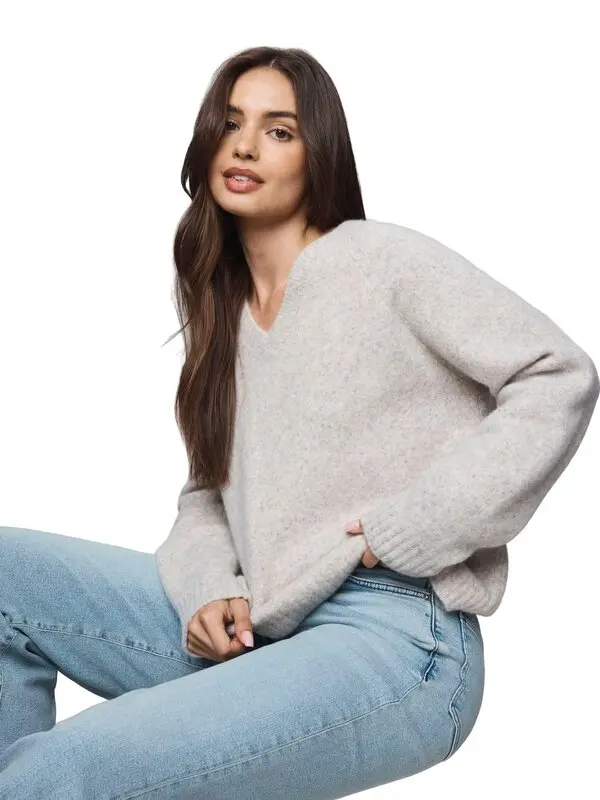 Splendid Melina Wool Blend V-neck Sweater - Pale Oak Heather
