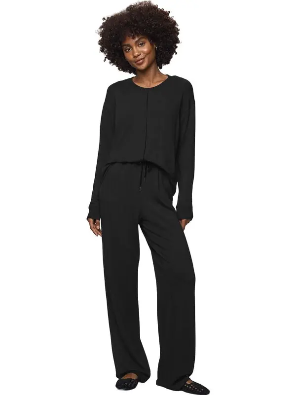 Splendid Supersoft Wide Leg Pants With Braided Trim - Soft Chocolate