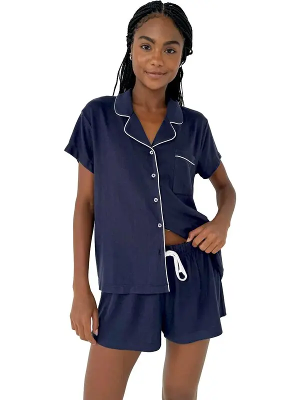 Splendid Navy Flora Pillowsoft Short Set - Navy/white
