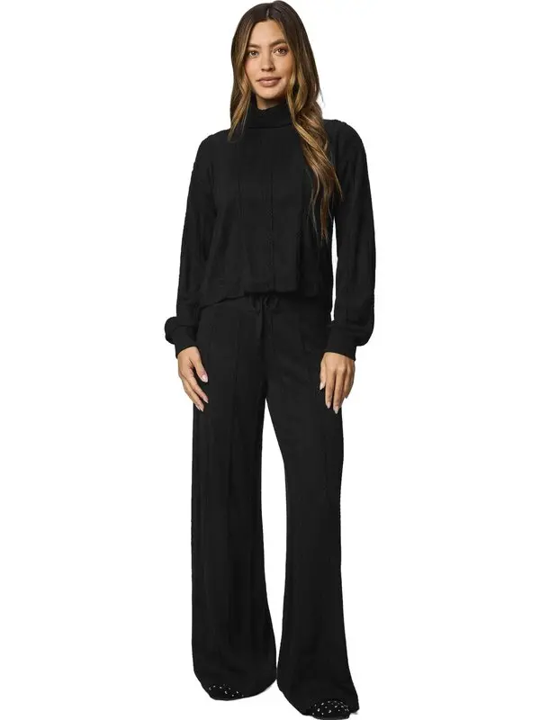 Splendid Cable Knit Lounge Wide Leg Pant - Black