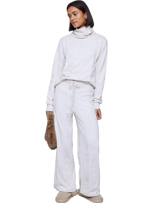 Splendid Cable Knit Lounge Wide Leg Pant - Wicker/heather