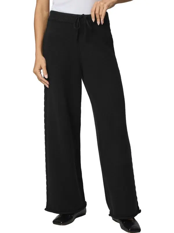 Splendid The Jet Set Sweater Pant Wide Leg Knit Trousers With Drawstring Waist - Black