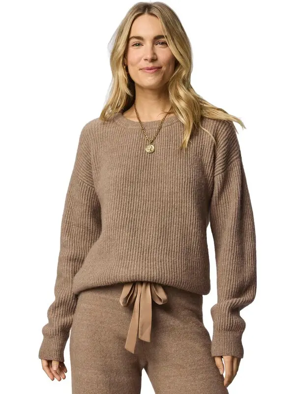 Splendid Stassi Satin Tie Sweater - Macchiato Heather