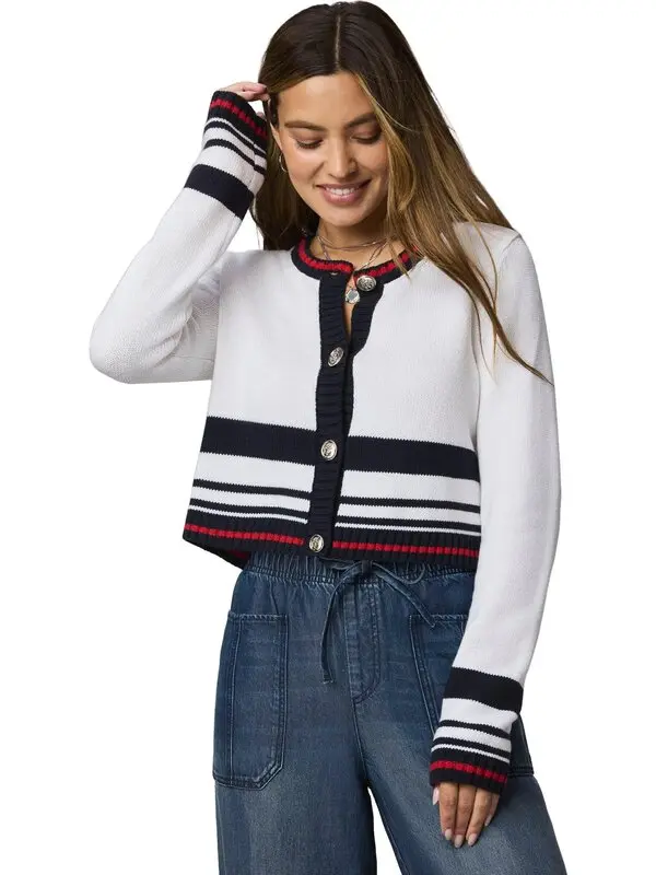 Splendid Sailor Stripe Cropped Cardigan - White/navy/rouge