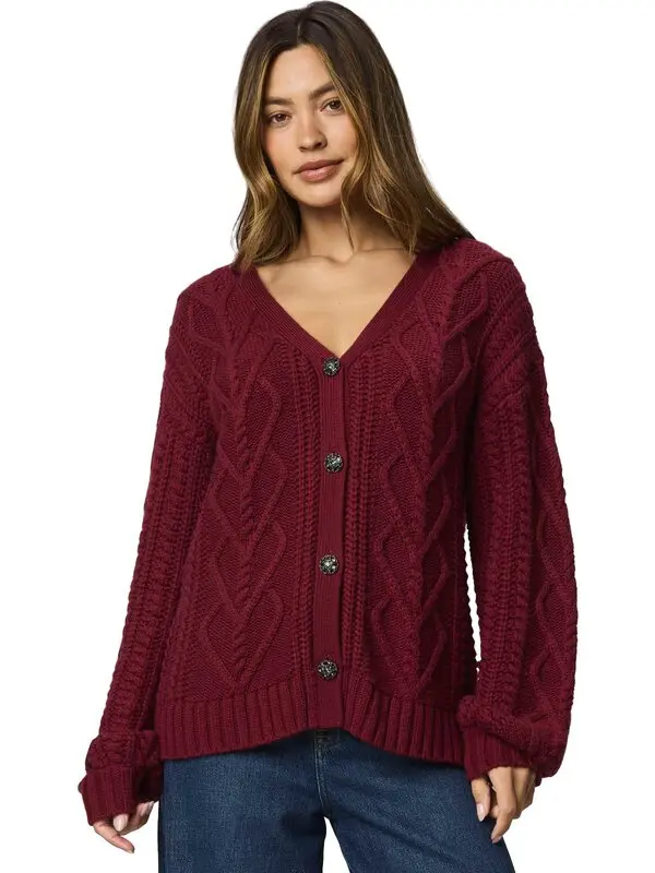 Splendid Harlow Heart Cable Knit Cardigan - Cherry On Top
