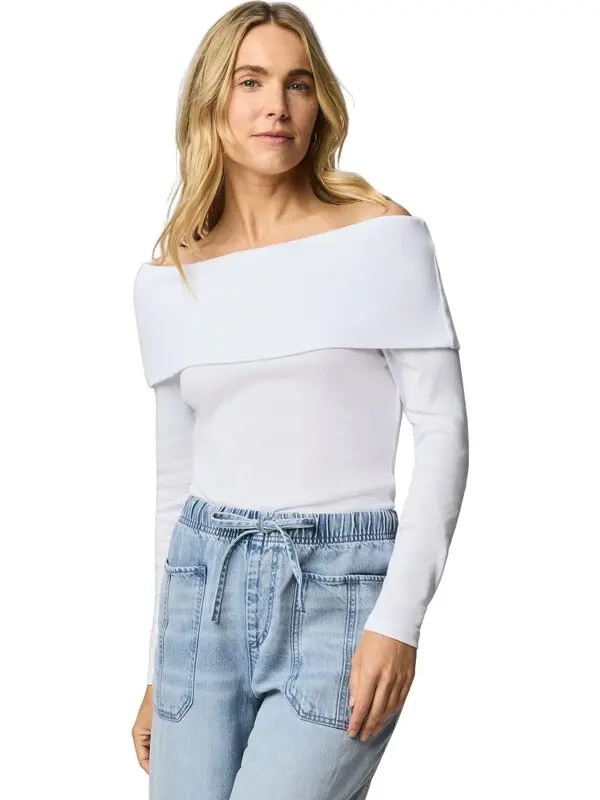 Splendid Josie Off-the-shoulder Long Sleeve Top - Navy/white