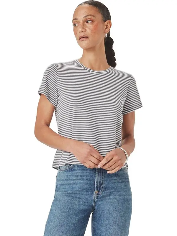 Splendid Louisa Short Sleeve Stripe Tee - Soft Vintage Olive Branch/white