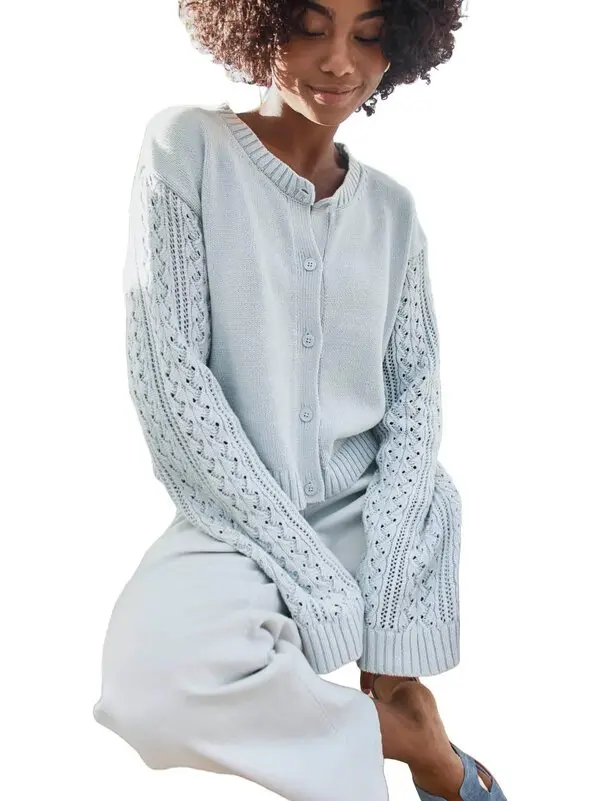 Splendid Gracie Cardigan With Cable-knit Lace Sleeves - Country Air